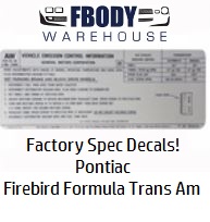 1974 - 1978 Trans Am Factory Specification Decals